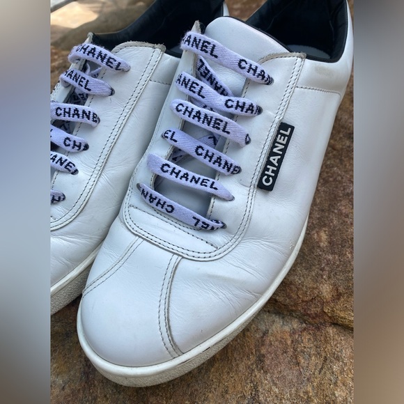 CHANEL | Shoes | Rare Authentic 39 Chanel White Tennis Shoes Runners ...